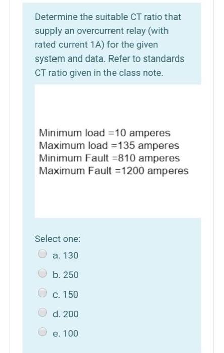 Solved Determine the suitable CT ratio that supply an | Chegg.com