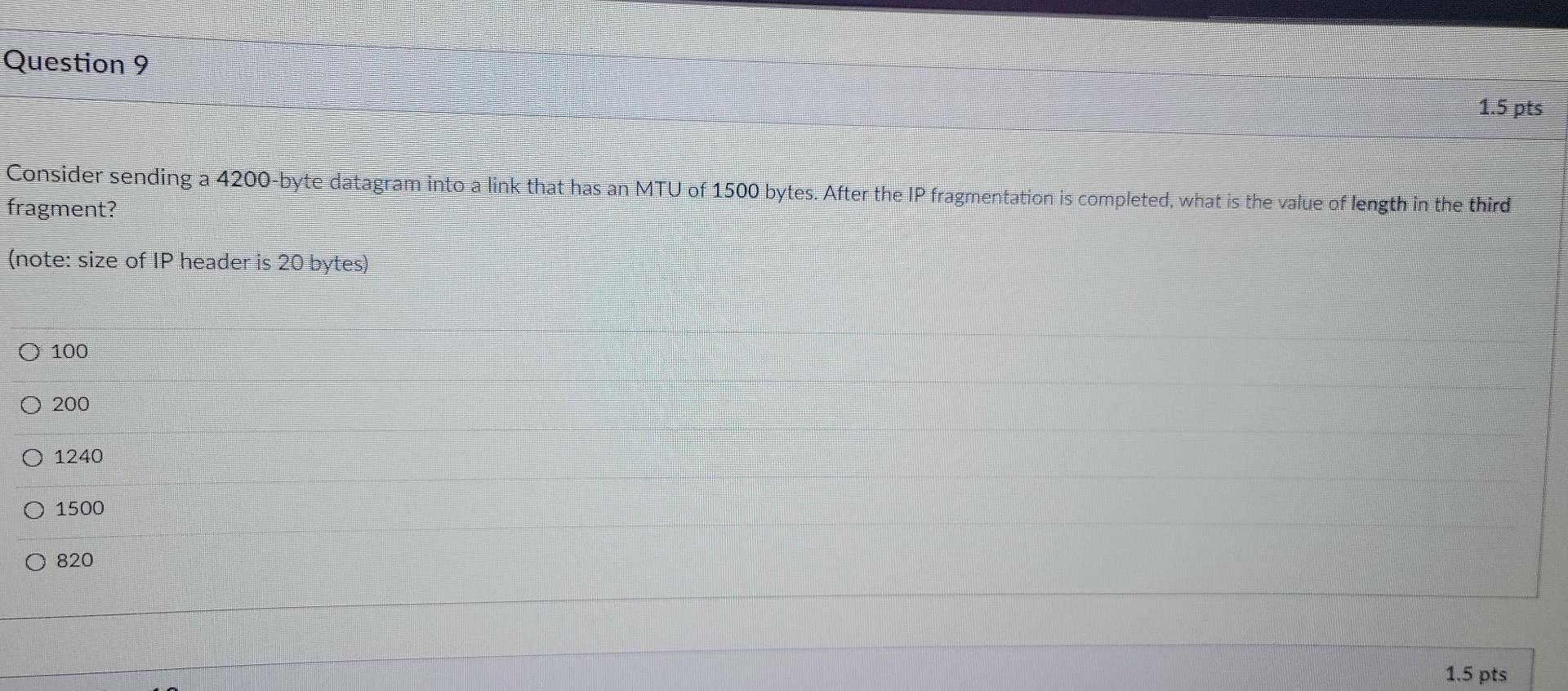 Solved Question 9 1.5 pts Consider sending a 4200-byte | Chegg.com