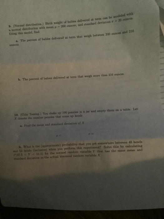 Solved 9. (Normal distribution.) Birth weight of babies | Chegg.com