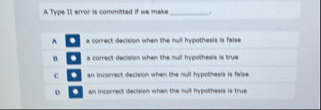Solved A Type It error is committed if we make A ﻿a | Chegg.com