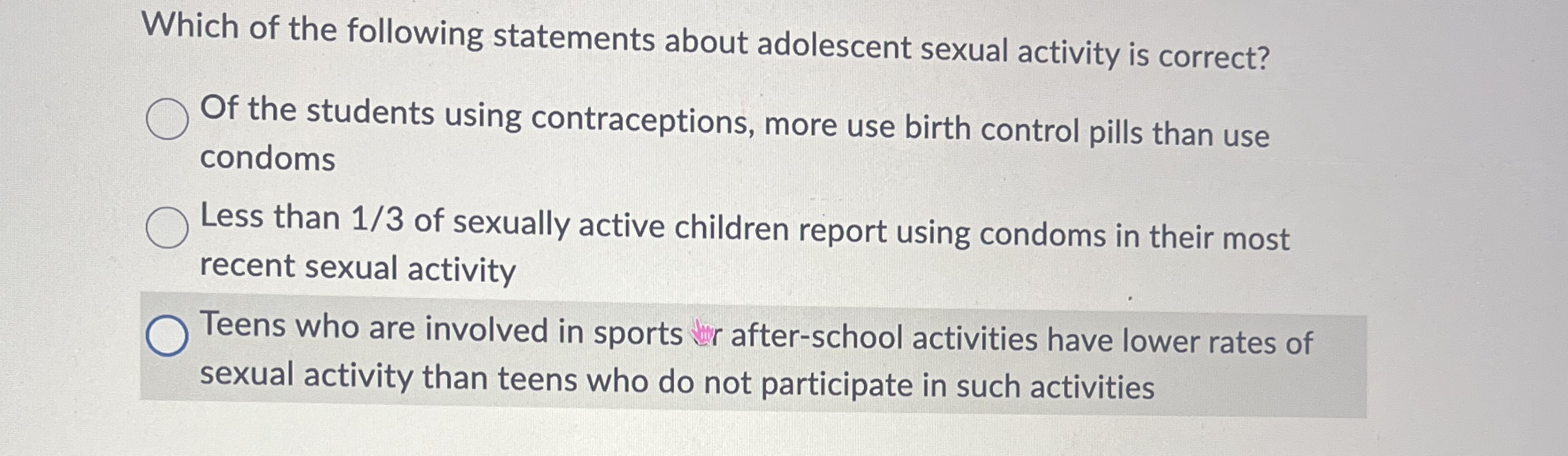 Solved Which of the following statements about adolescent | Chegg.com