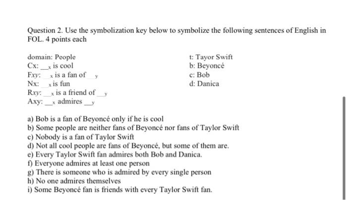 y Question 2. Use the symbolization key below to | Chegg.com