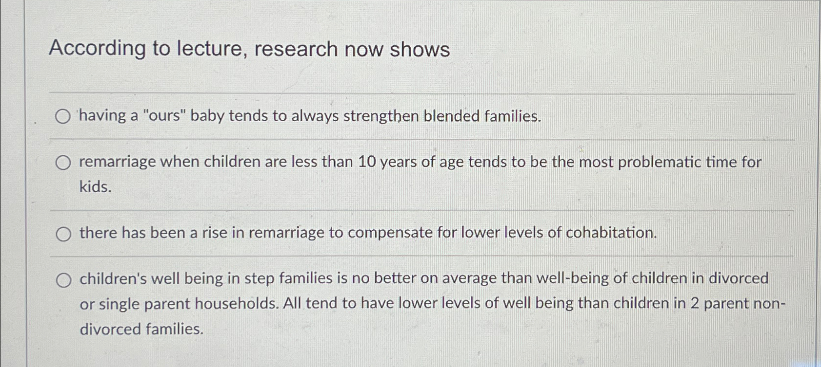 Solved According to lecture, research now showshaving a | Chegg.com