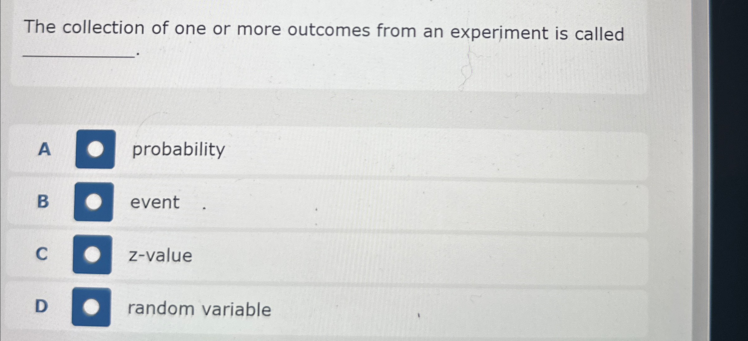 Solved The collection of one or more outcomes from an | Chegg.com