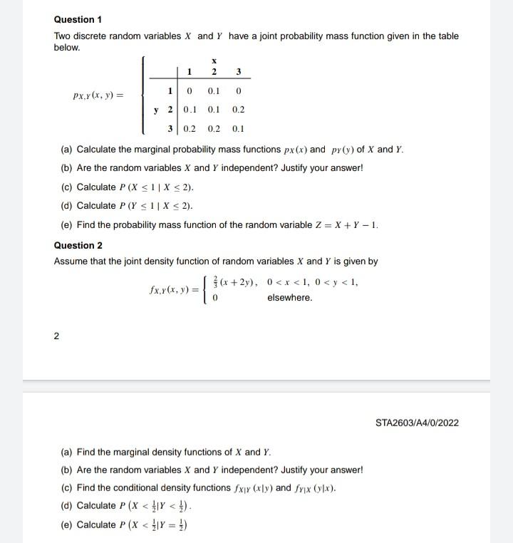Solved Two discrete random variables X and Y have a joint | Chegg.com