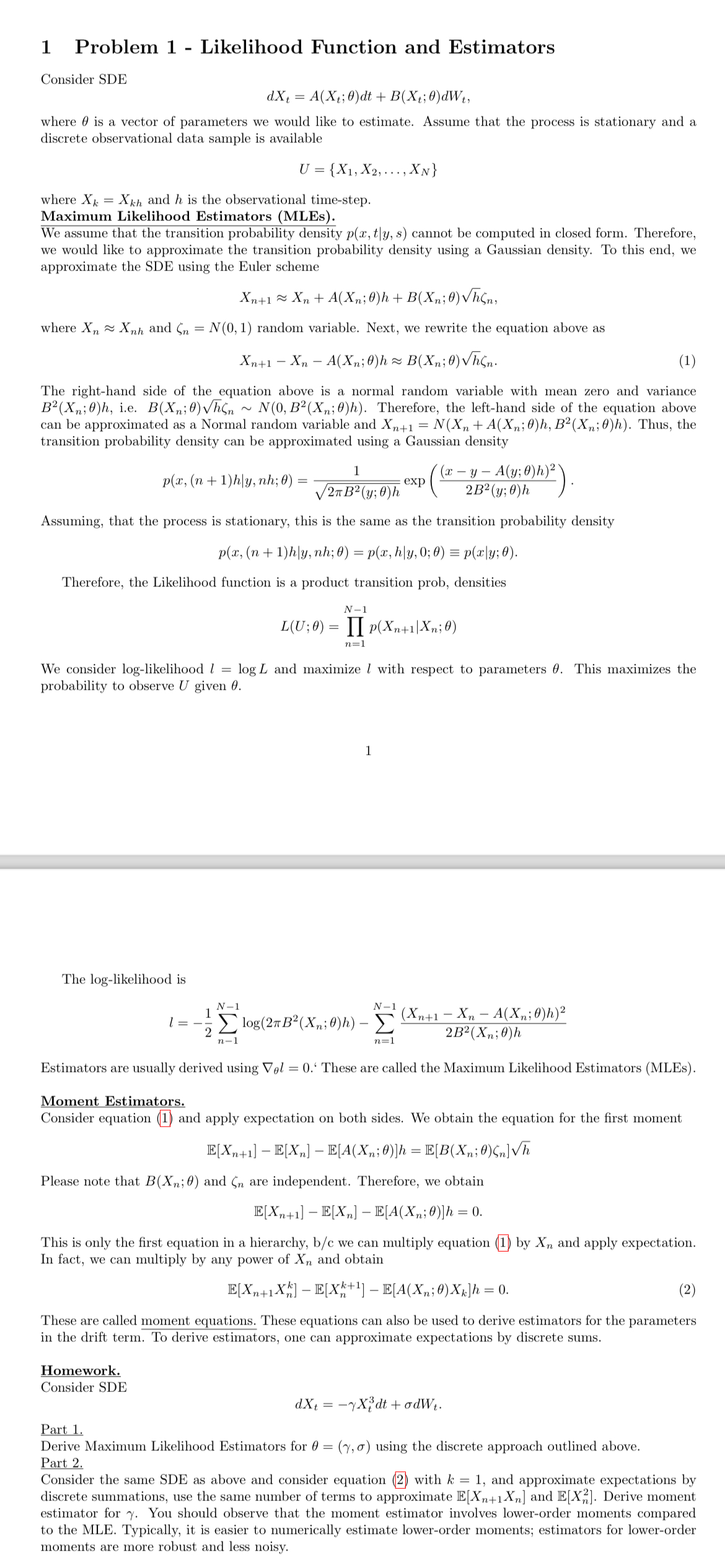 Solved 1 ﻿problem 1 ﻿likelihood Function And 