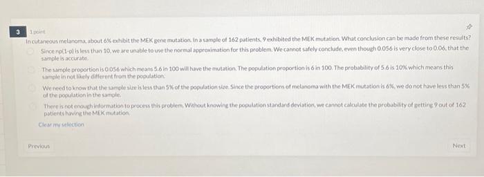 Solved I point In cutaneous melanoma, about 6% ehibit the | Chegg.com