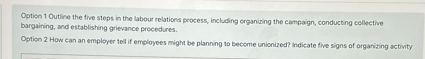 Solved Option 1 ﻿Outline the five steps in the labour | Chegg.com