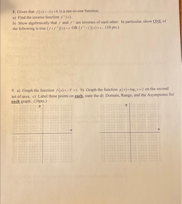 Solved 8. Given that S(x)=-3x+8 is a one-to-one function. a) | Chegg.com
