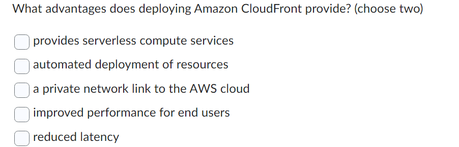 Solved What advantages does deploying Amazon CloudFront | Chegg.com
