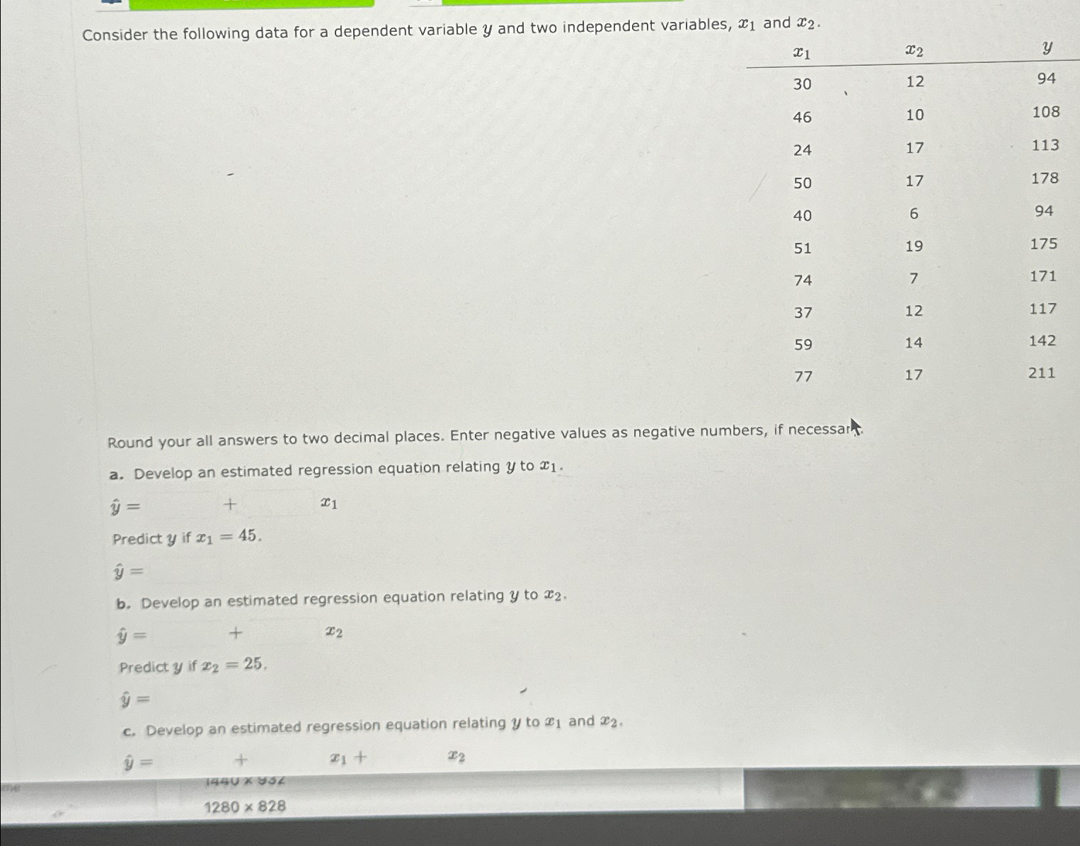 Solved Consider the following data for a dependent variable | Chegg.com