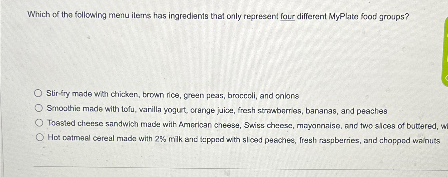 Solved Which of the following menu items has ingredients | Chegg.com