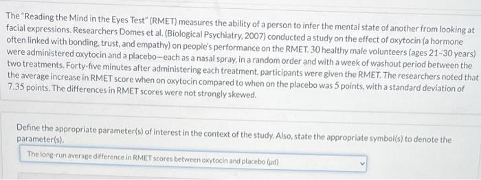 The "Reading the Mind in the Eyes Test" (RMET) | Chegg.com