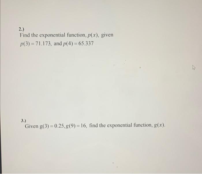 Solved 2.) Find the exponential function, p(x), given | Chegg.com