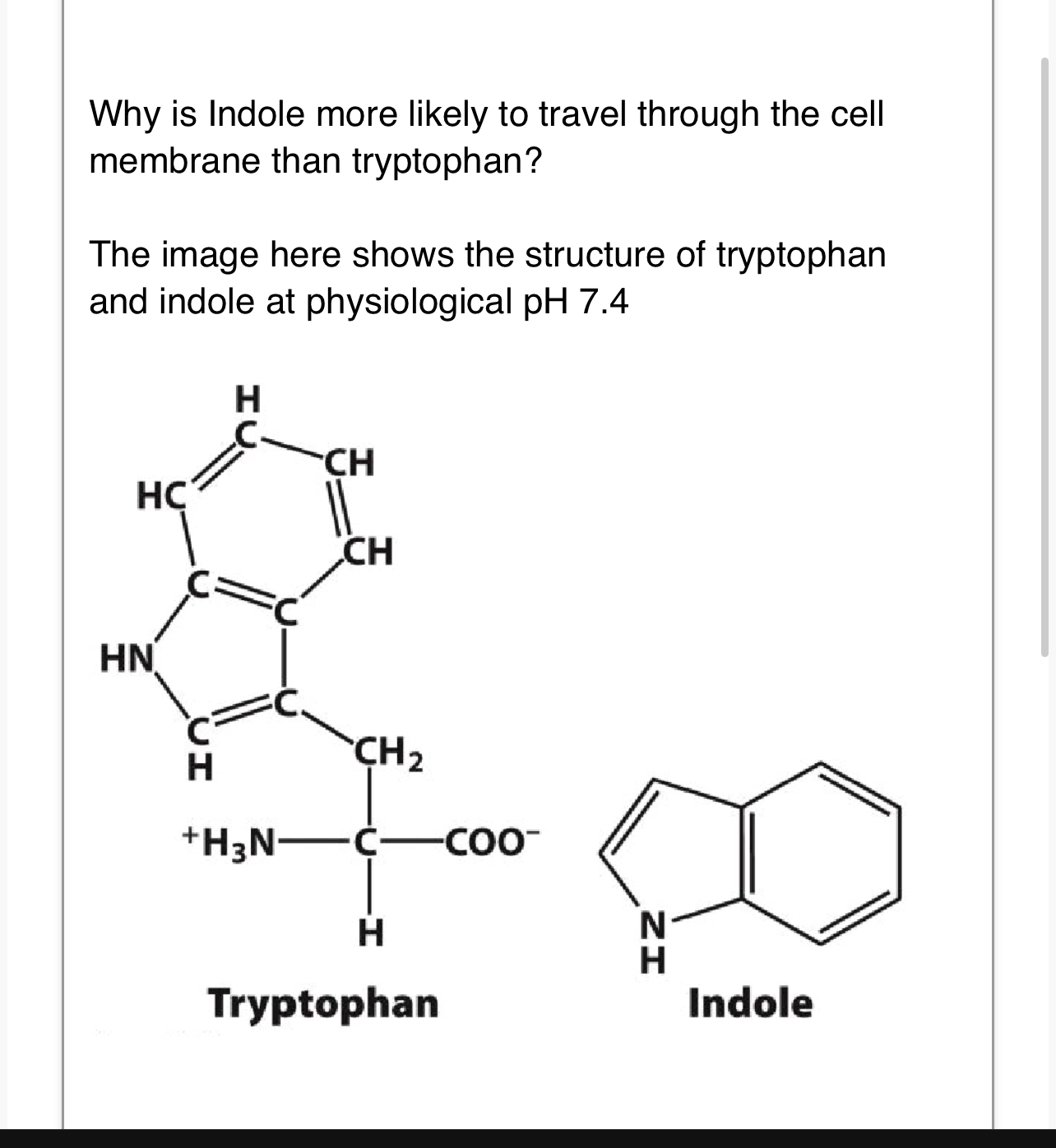 Solved Why is Indole more likely to travel through the cell | Chegg.com