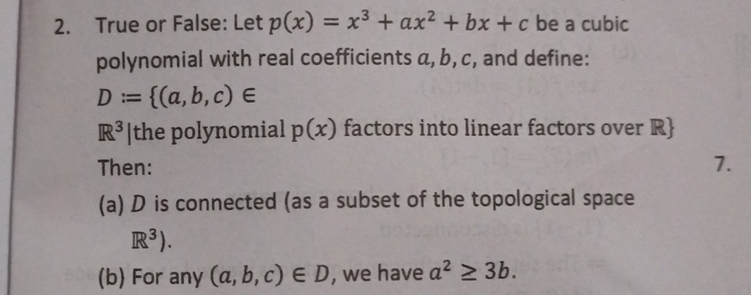 Solved True or False: Let p(x)=x3+ax2+bx+c ﻿be a | Chegg.com