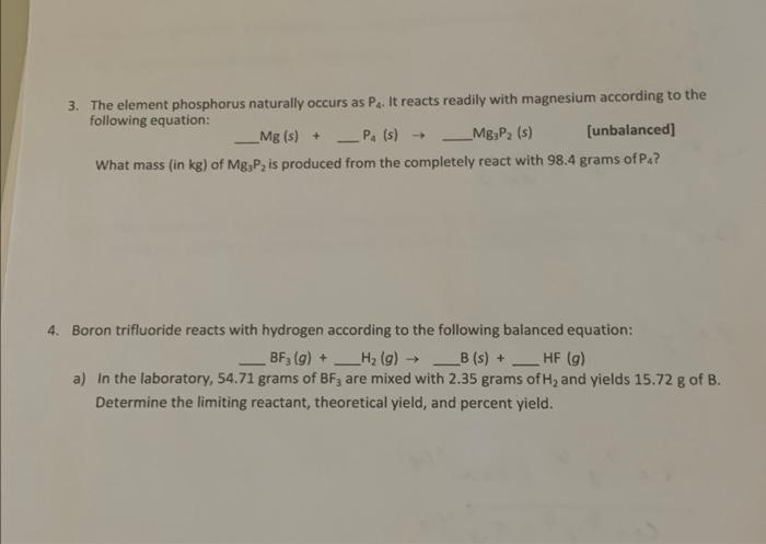 Solved 3. The element phosphorus naturally occurs as P4. It | Chegg.com
