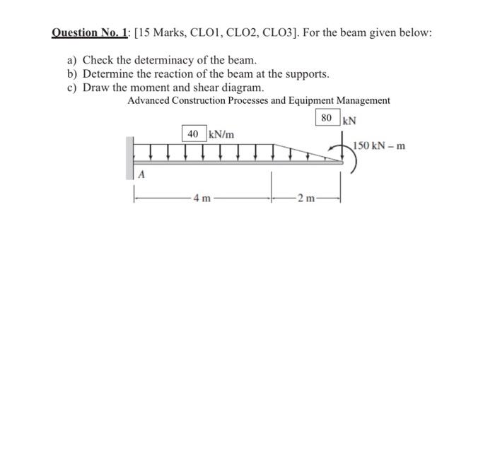 Solved Question No. 1: [15 Marks, CLOI, CLO2, CLO3]. For the | Chegg.com