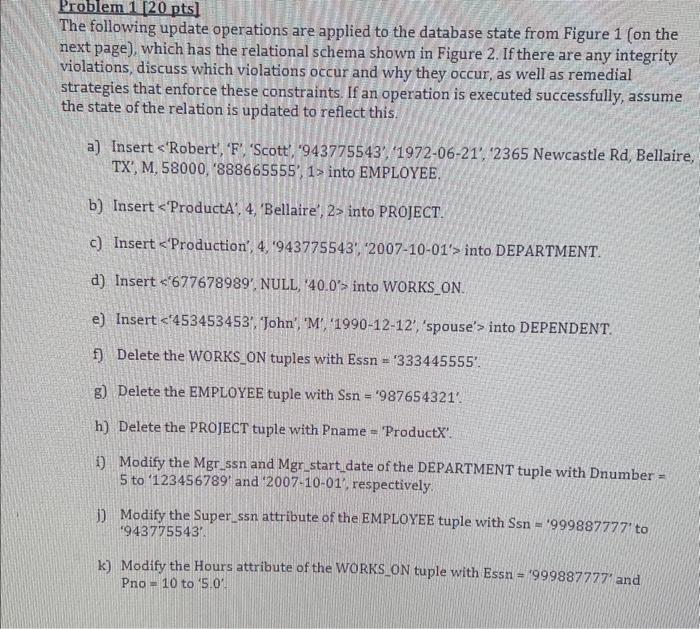 Solved Problem 1 [20 pts] The following update operations | Chegg.com