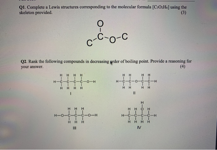 Solved Q1. Complete a Lewis structures corresponding to the | Chegg.com