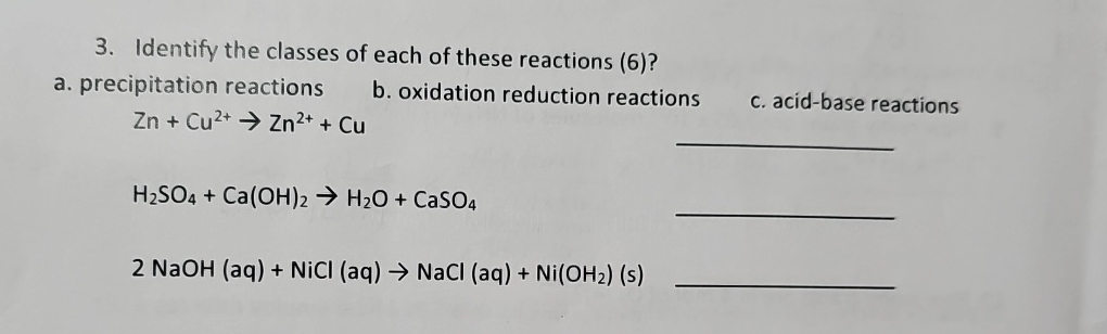 Solved Identify the classes of each of these reactions | Chegg.com
