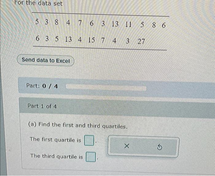 Solved For the data set Part: 0/4 Part 1 of 4 (a) Find the | Chegg.com