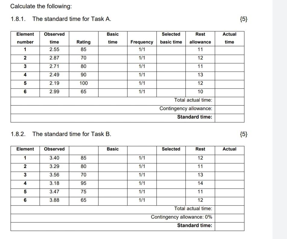 Solved 1.8 Time study: The following table shows the | Chegg.com
