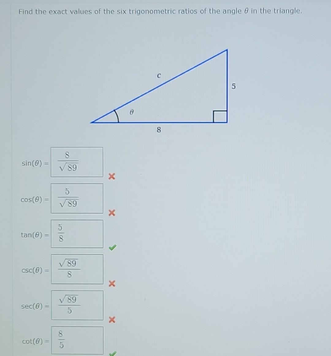 Solved Find the exact values of the six trigonometric ratios | Chegg.com