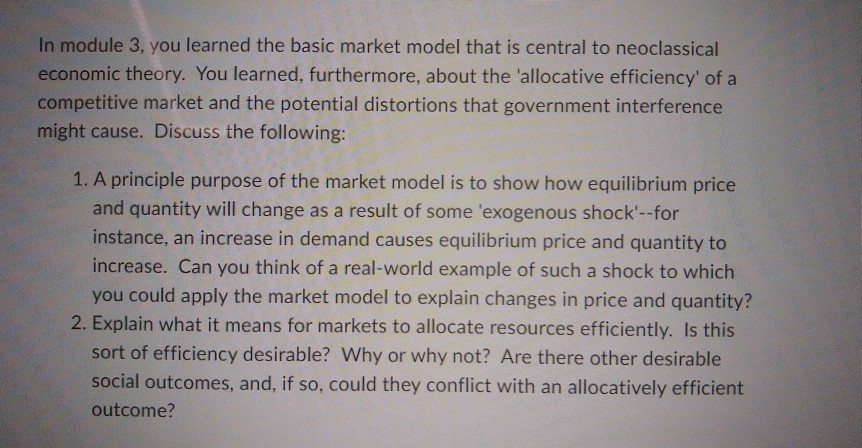 Solved In module 3, you learned the basic market model that | Chegg.com