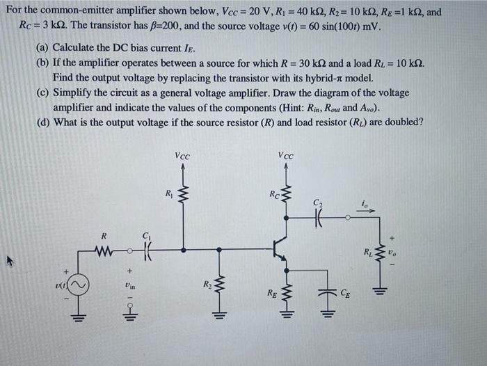 Solved For the common-emitter amplifier shown below, Vec = | Chegg.com