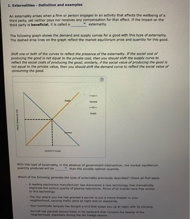 Solved 1. Externalities - Definition and examples An | Chegg.com