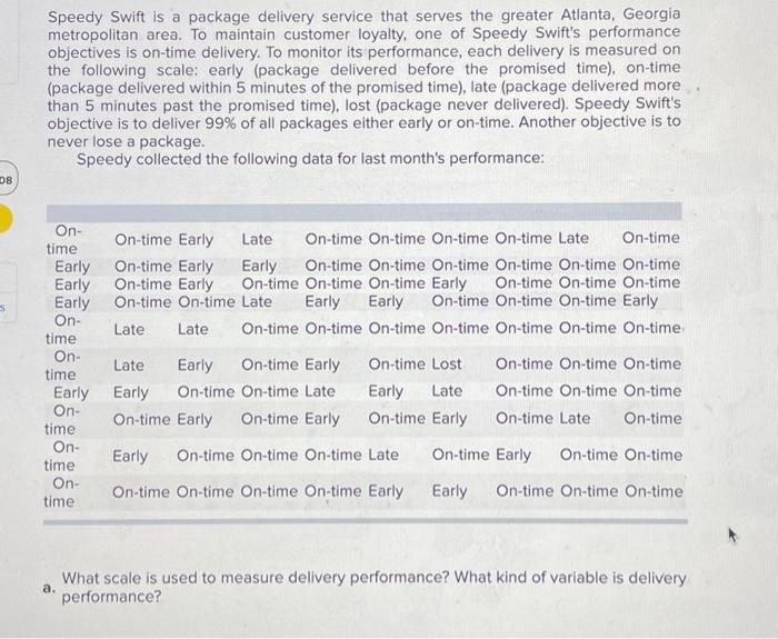 Solved Speedy Swift is a package delivery service that | Chegg.com