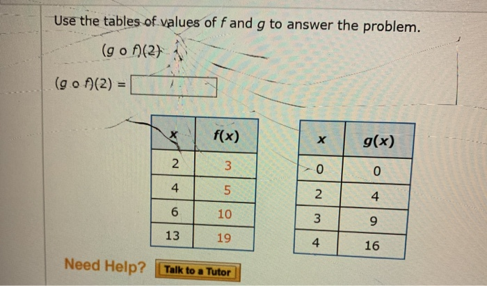 Solved Use the tables of values of fand g to answer the | Chegg.com