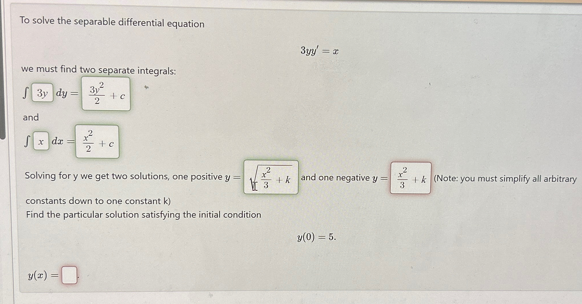 Solved To solve the separable differential equation3yy'=xwe | Chegg.com