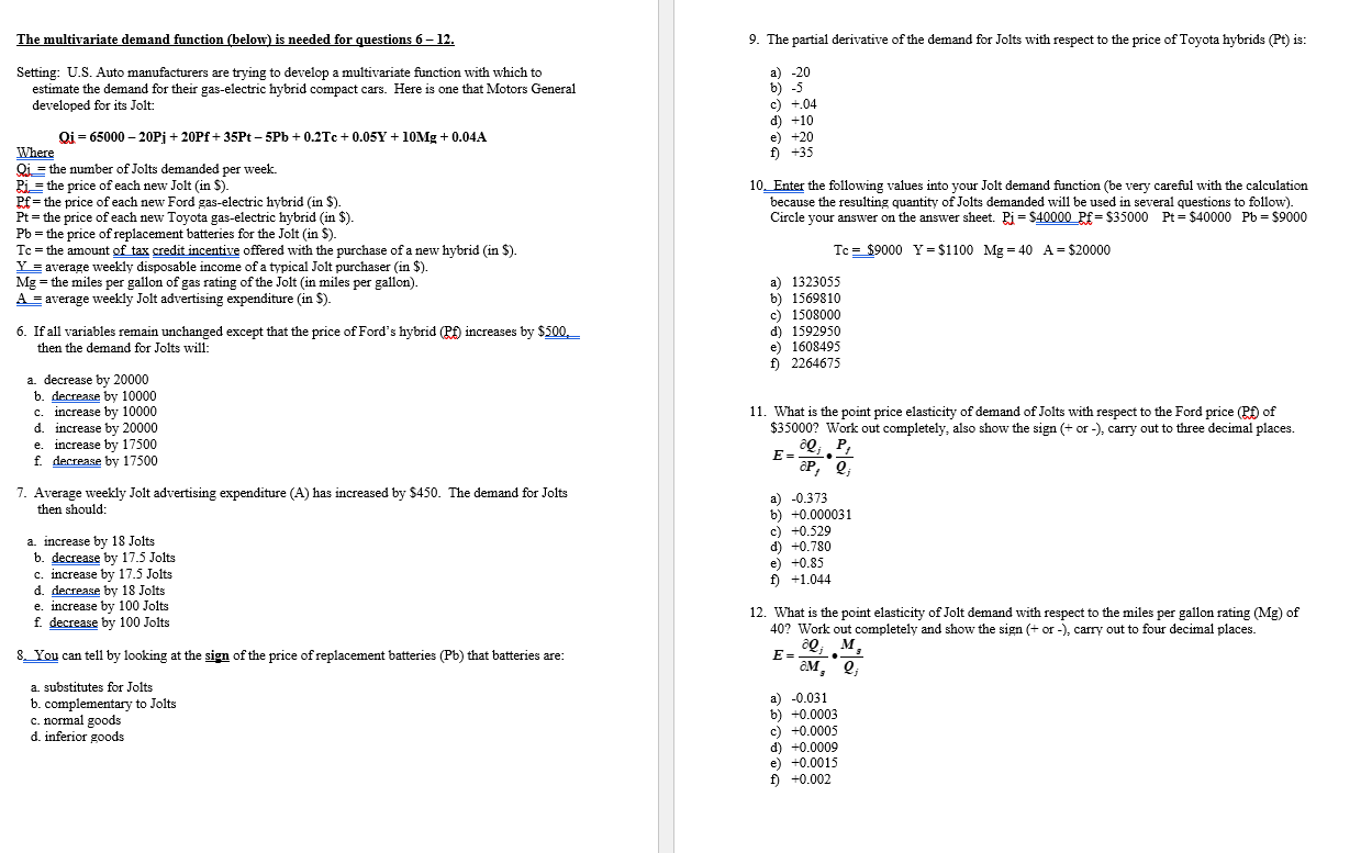 Solved by an EXPERT The multivariate demand function (below) is ﻿needed ...