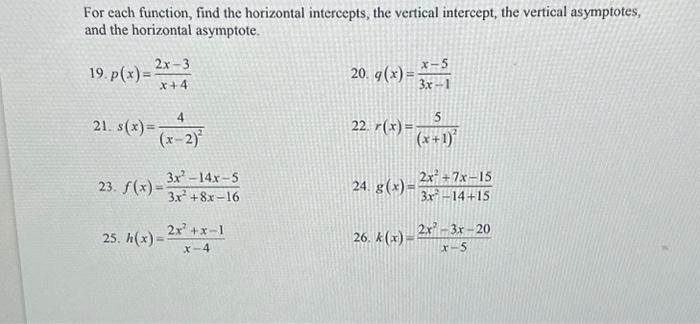 Solved For each function, find the horizontal intercepts, | Chegg.com