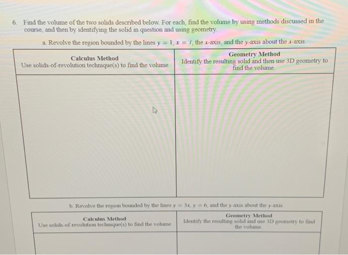 Solved 6. Find the volume of the two solids described below. | Chegg.com