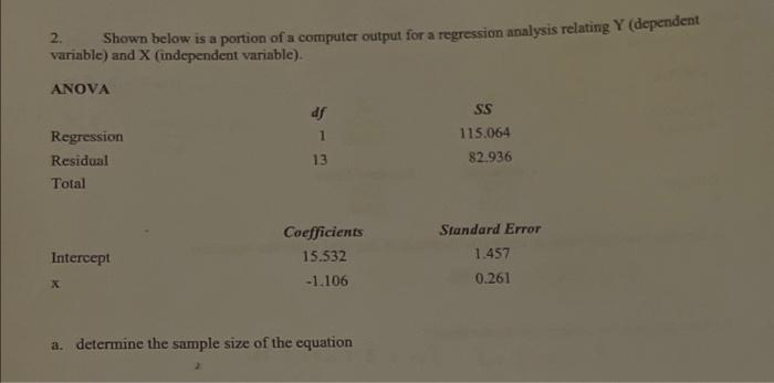 Solved 2. Shown below is a portion of a computer output for | Chegg.com