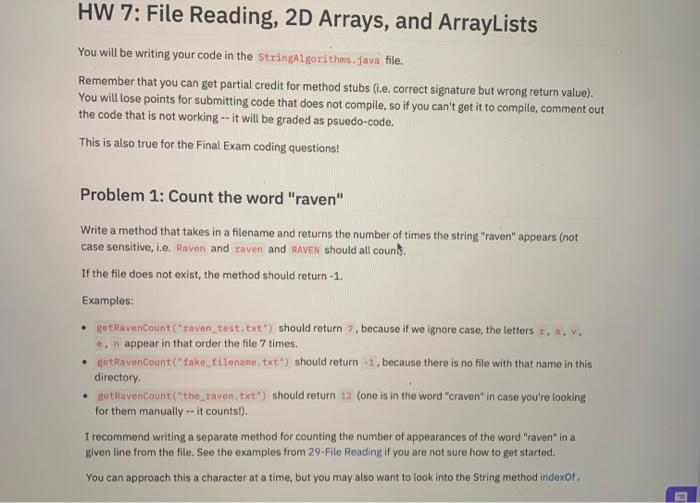 Solved Hw 7 File Reading 2d Arrays And Arraylists You 