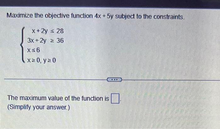 Solved Maximize The Objective Function 4x 5y Subject To The