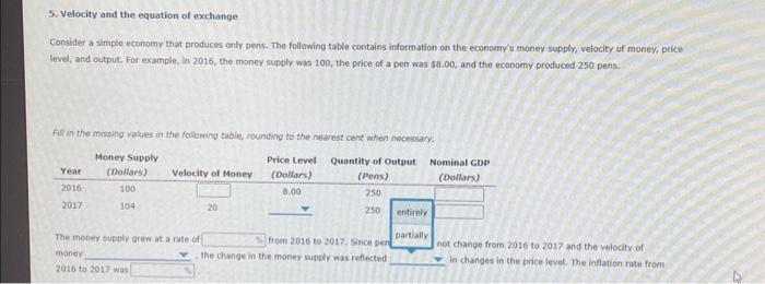 Solved 5. Velocity and the equation of exchange Consider a | Chegg.com