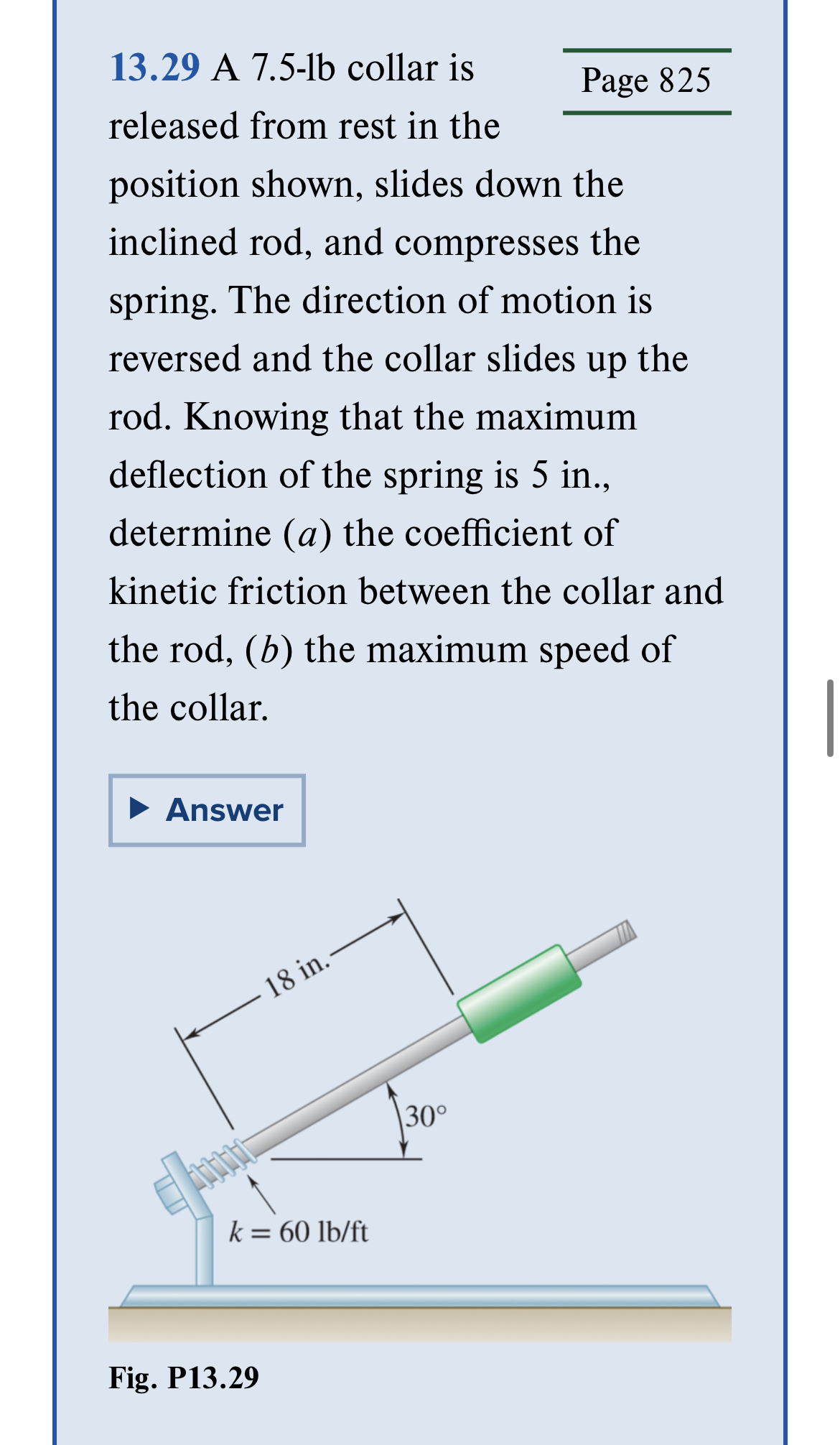 Solved 13.29 ﻿A 7.5-lb collar isreleased from rest in the | Chegg.com