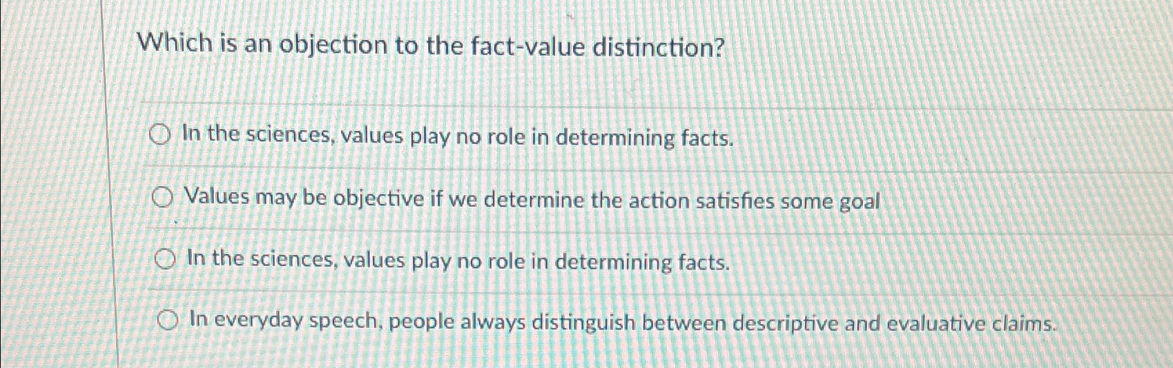 Solved Which is an objection to the fact-value | Chegg.com