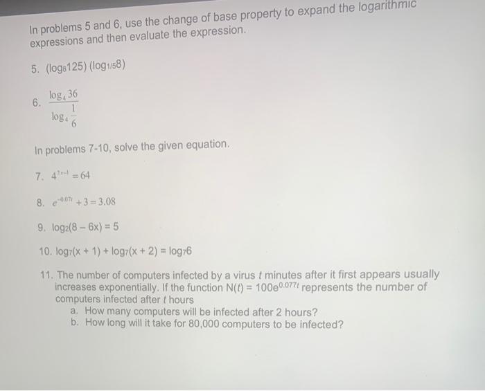 Solved In problems 5 and 6, use the change of base property | Chegg.com