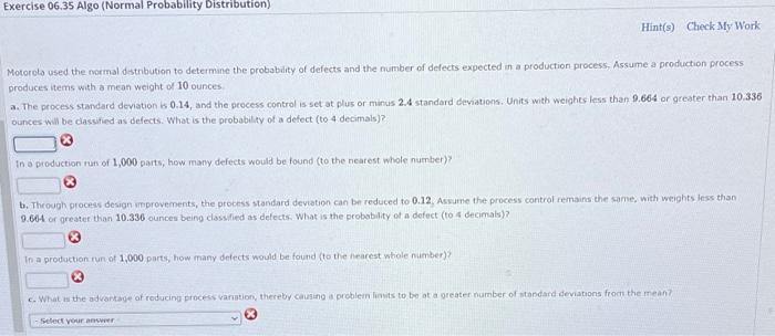 Solved Exercise 06.35 Algo (Normal Probability Distribution) | Chegg.com