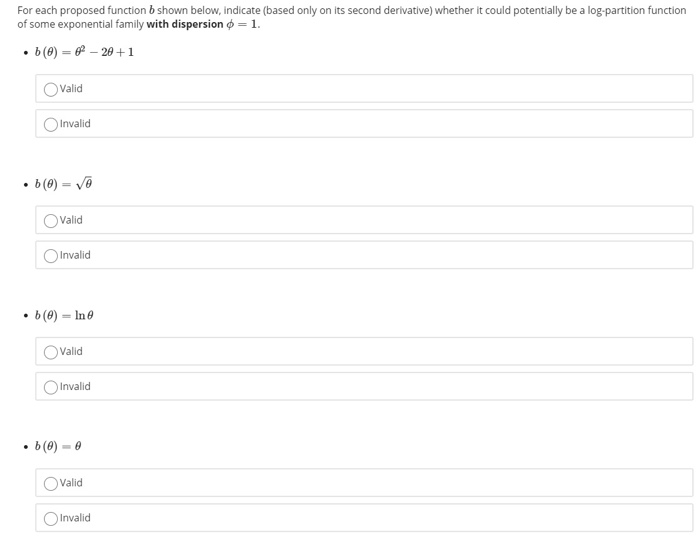 Solved For each proposed function b shown below, indicate | Chegg.com
