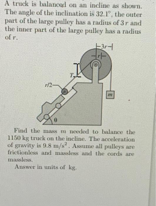 Solved A truck is balanced on an incline as shown. The angle | Chegg.com