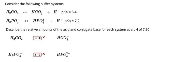 Solved Consider the following buffer systems: H2CO3 + HCO3 + | Chegg.com