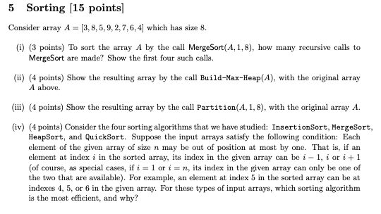 Solved 5 ﻿Sorting [15 ﻿points]Consider array \( | Chegg.com