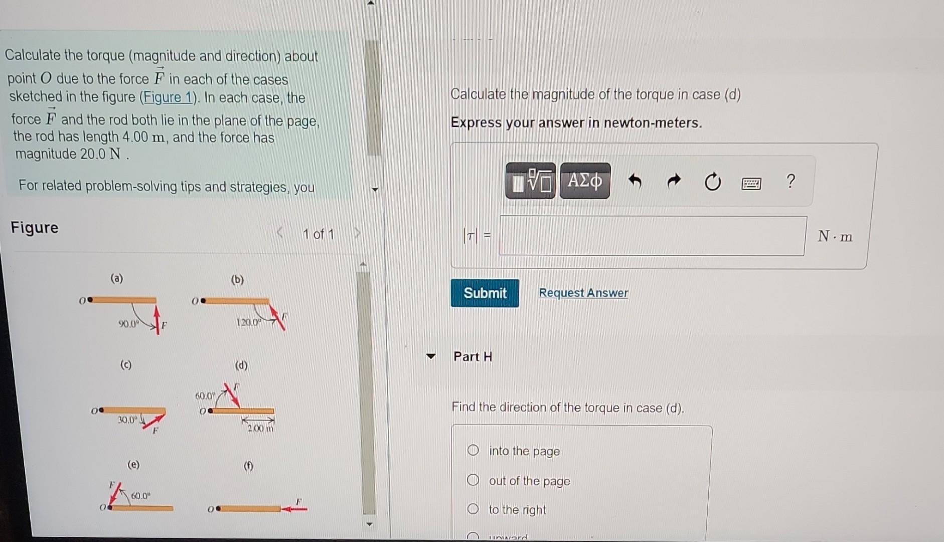Solved alculate the torque (magnitude and direction) about | Chegg.com